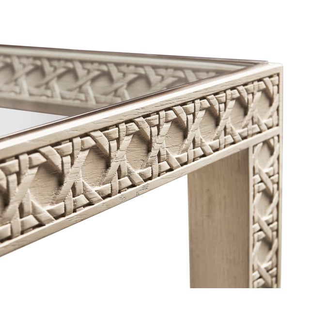 Water Cnoidal Cane Carved End Table | Chairish