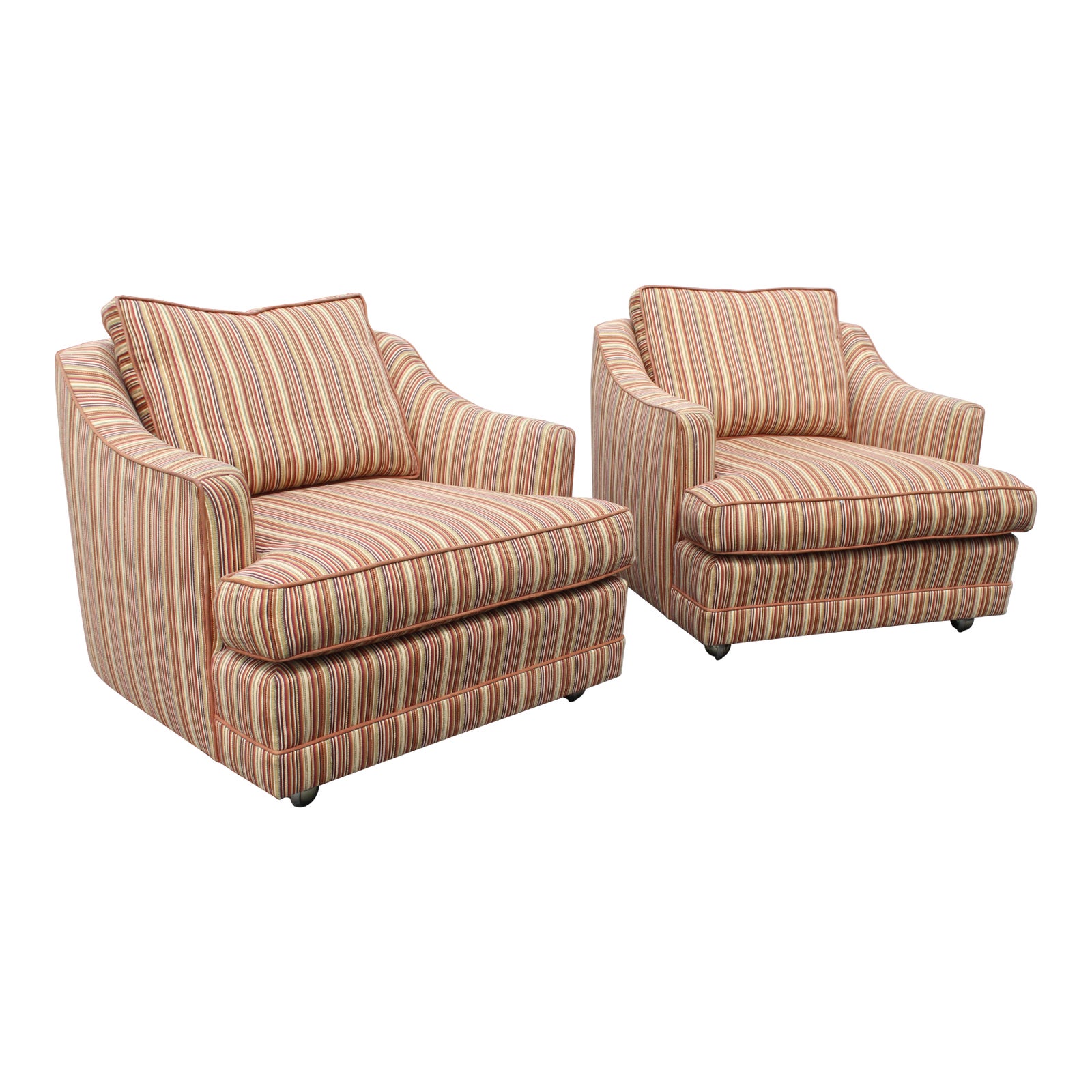 1970s Style Striped Club Chairs - a Pair | Chairish