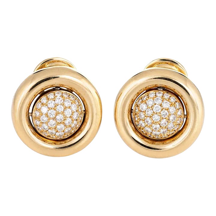 Chopard Diamond Earrings Movable Day Night 18 Karat Yellow Gold Estate ...