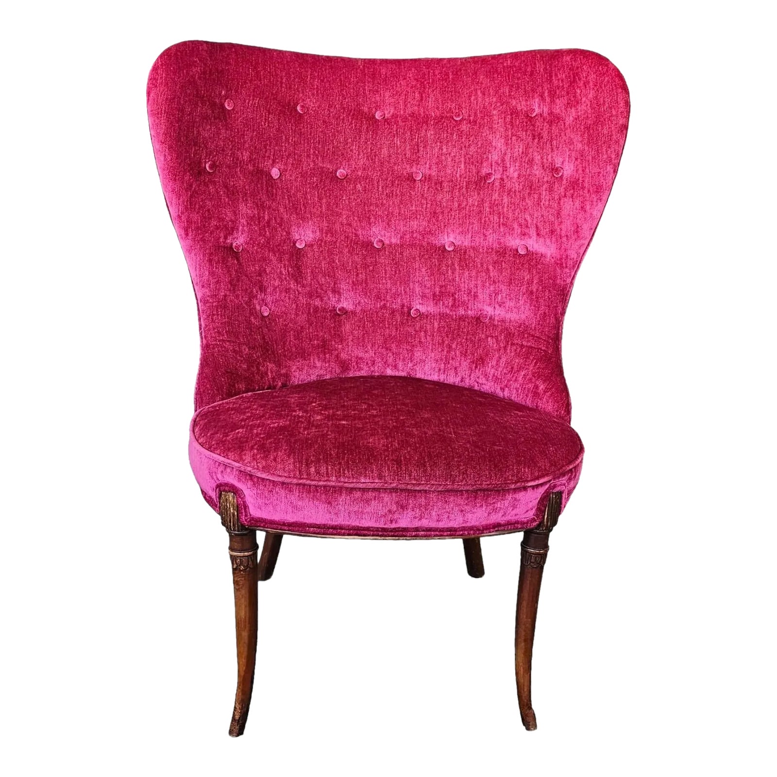 Velvet Red Cherry Wing Back Chair | Chairish