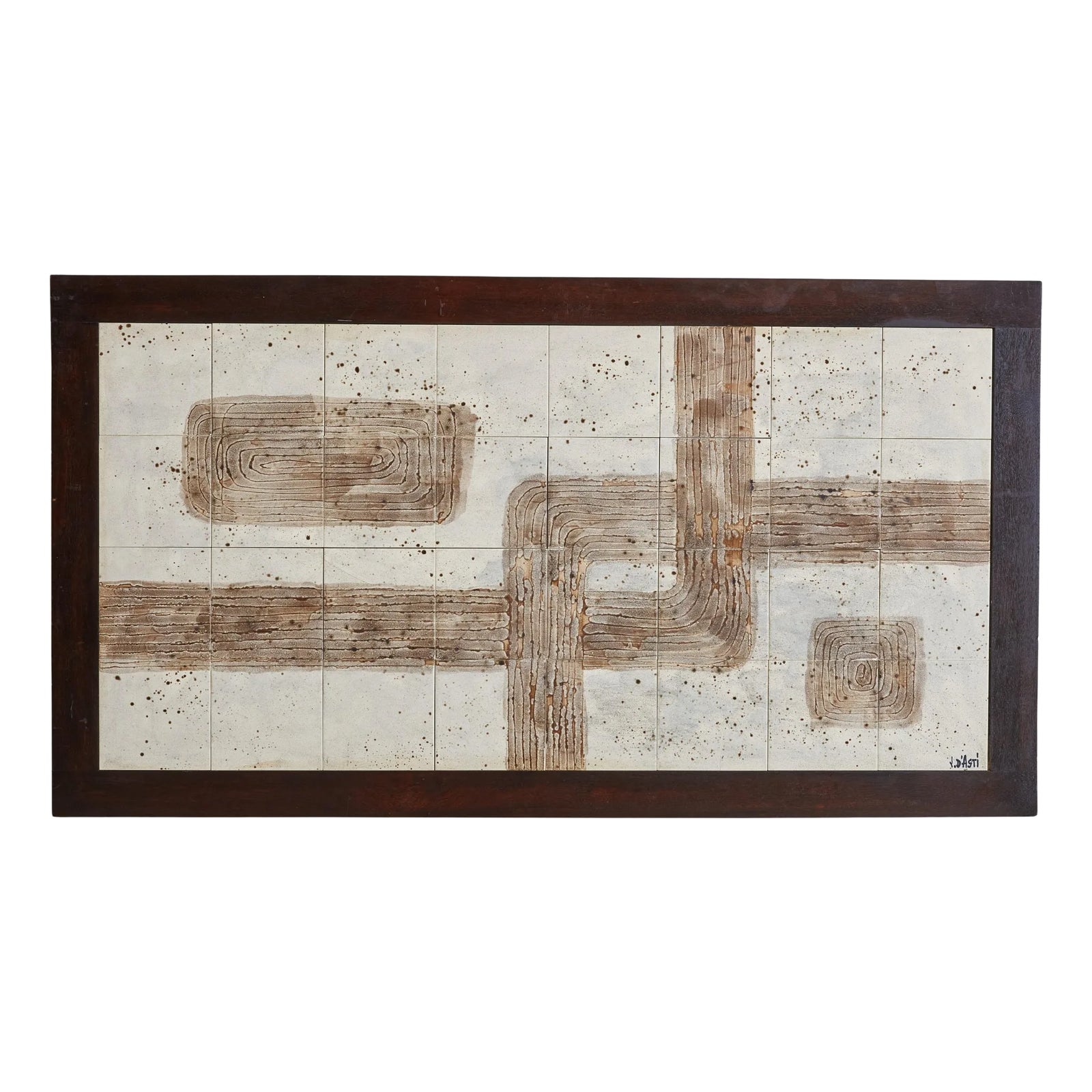 Organic Abstract Ceramic Tile Wall Sculpture with Wood Frame by Jean D ...