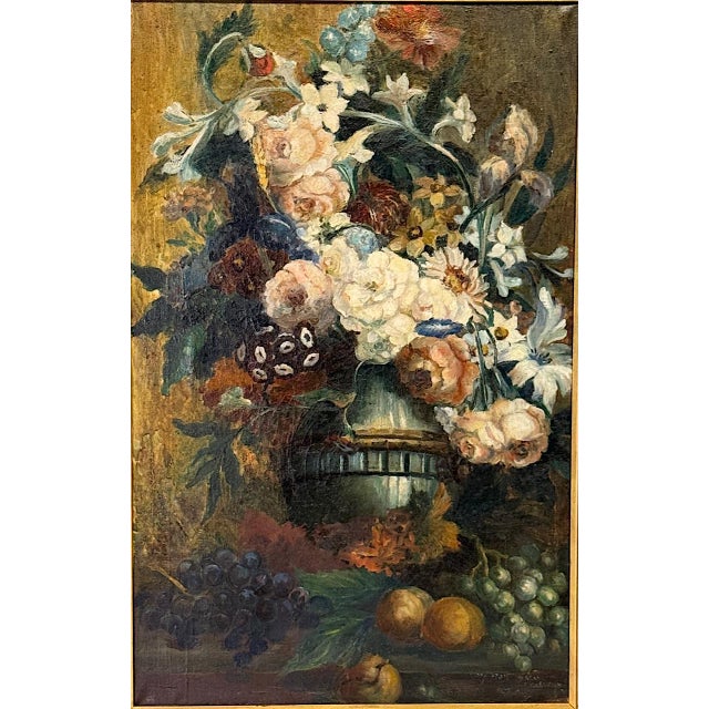 1920's Floral Oil on Canvas After Willem Van Leen, Gold Leaf Frame ...