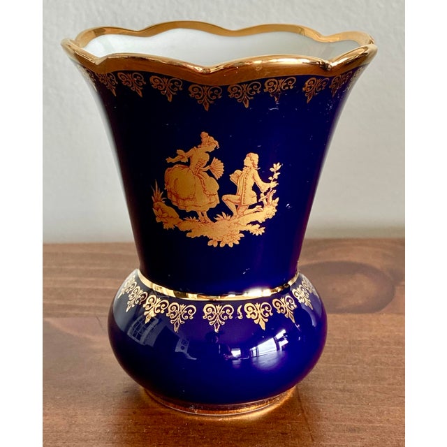 Mid 20th Century Limoges Cobalt Blue & Gold Bud Vase, “The Proposal ...