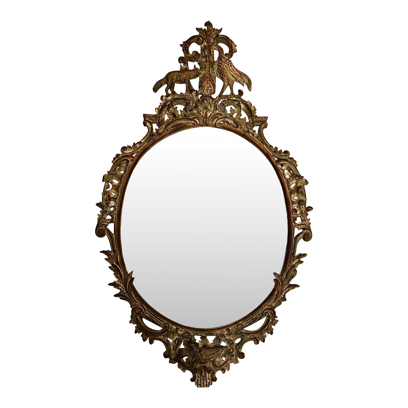 Chippendale Style Painted Mirror With Ho-Ho Bird and Fox Crest | Chairish