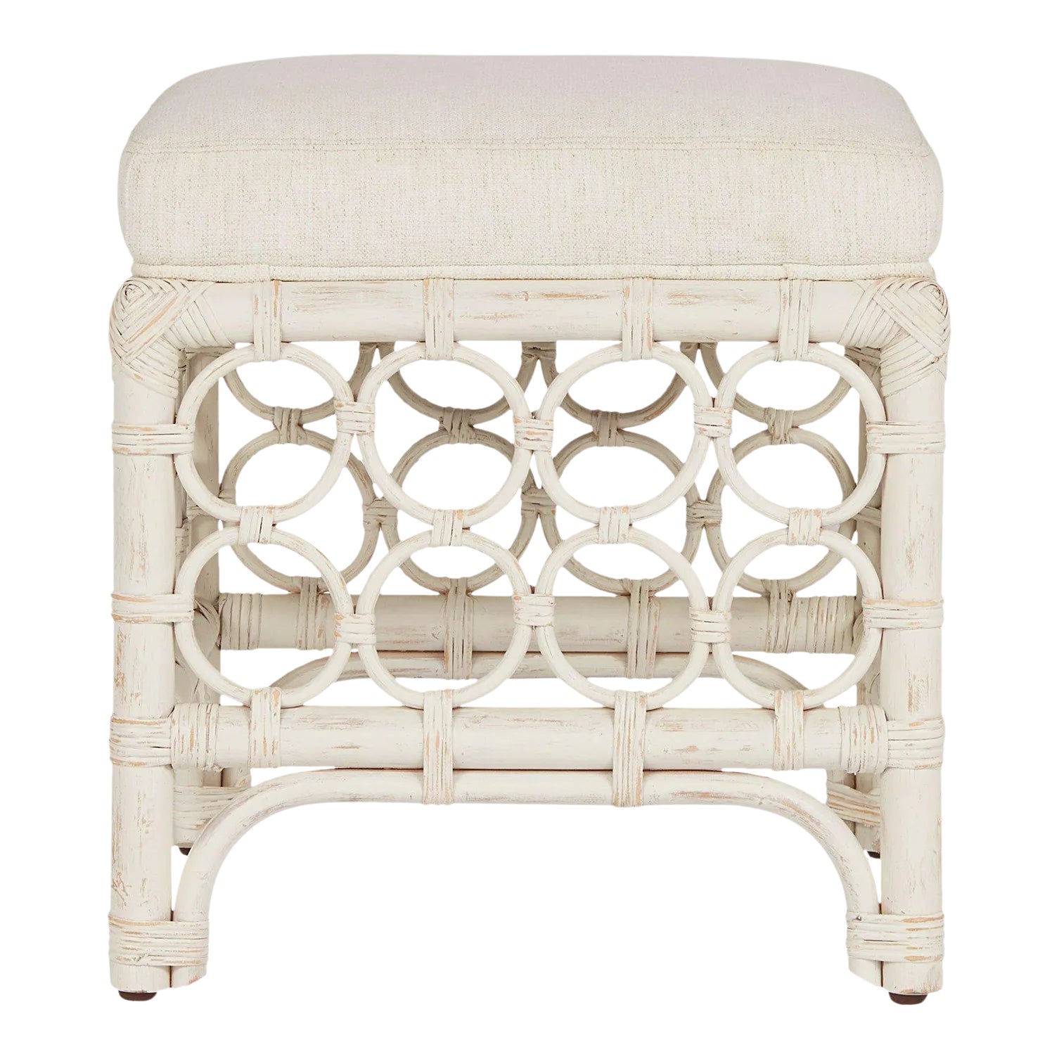 Transitional Shoreline Rattan Stool, Antique White | Chairish