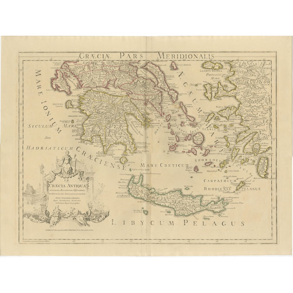 Antique Map of Southern Greece ad Aegean Peloponnese, Islands and Crete ...