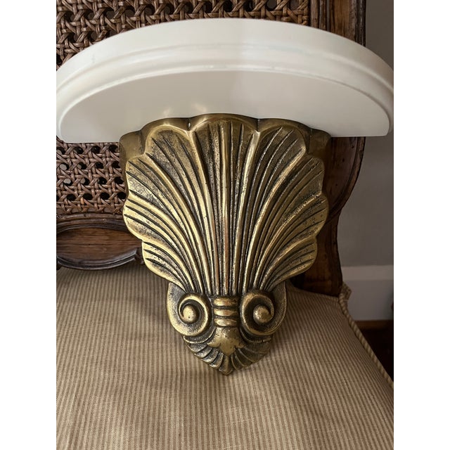 Pair of Vintage 1990s Wall Shelves With Brass Shell Bases | Chairish