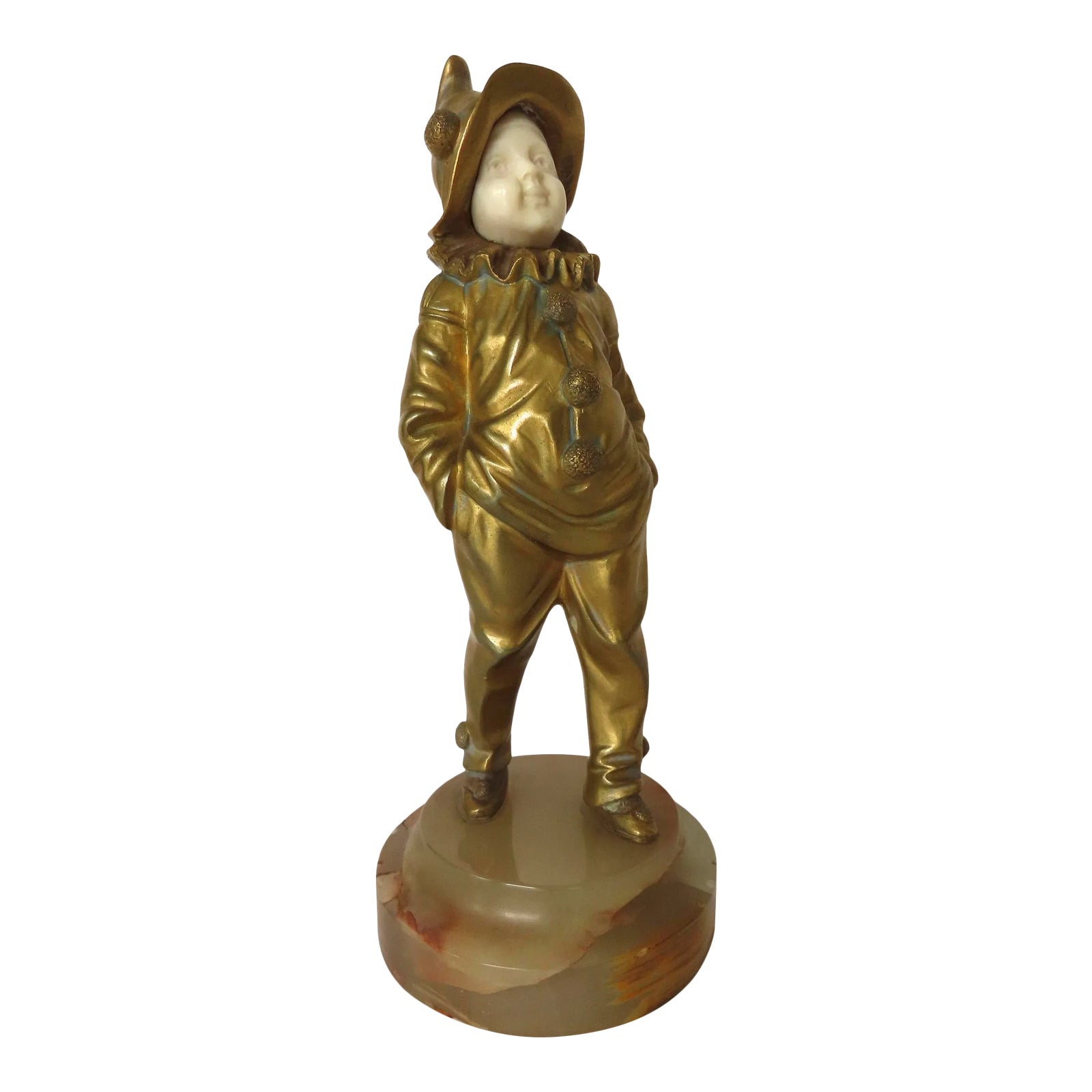 French Bronze Pierrot Boy Signed Sculpture by George Omerth | Chairish