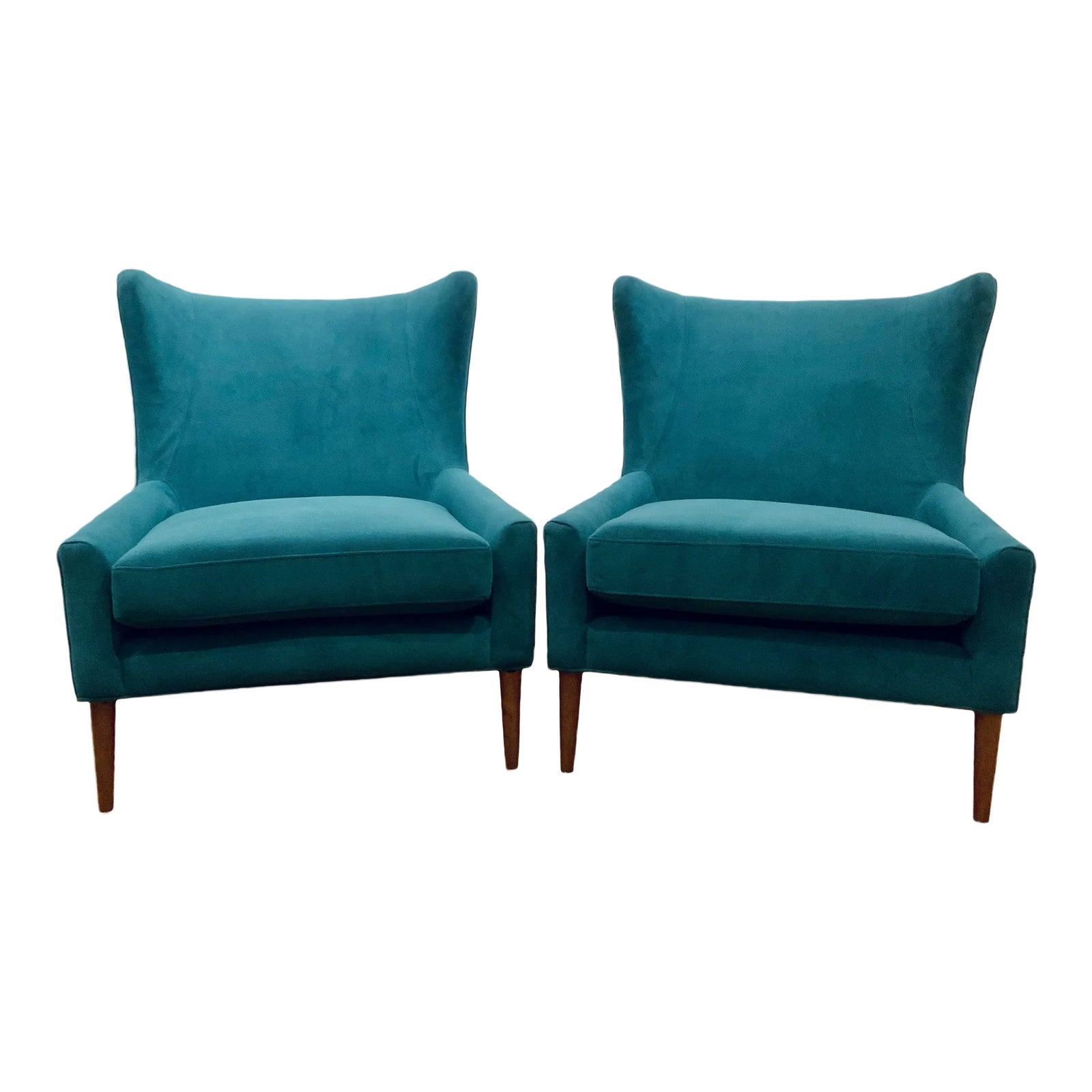 Modern Turquoise Velvet Wingback Chairs Pair | Chairish