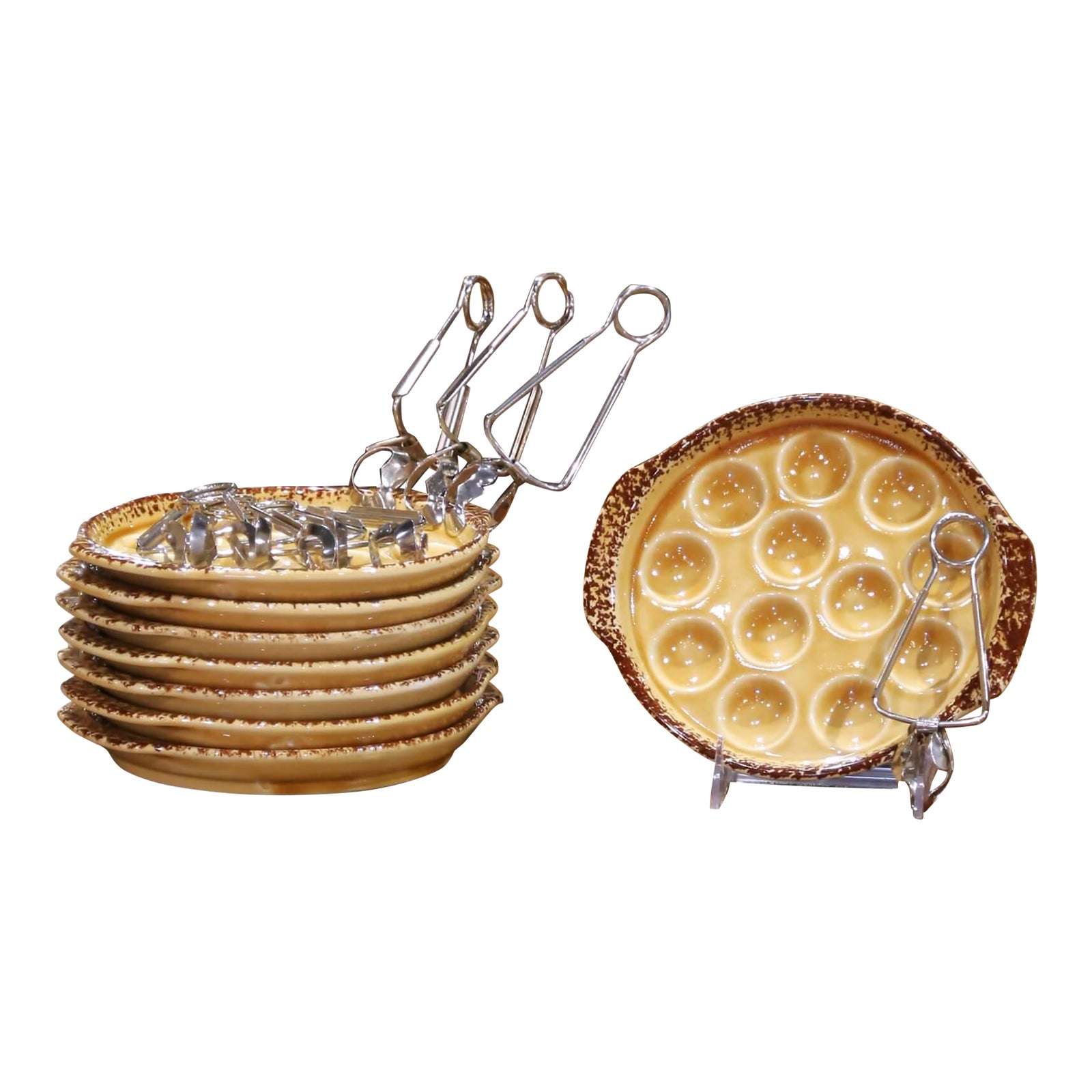 16 Pieces French Gien Ceramic Escargot Plates With Matching Spoons ...