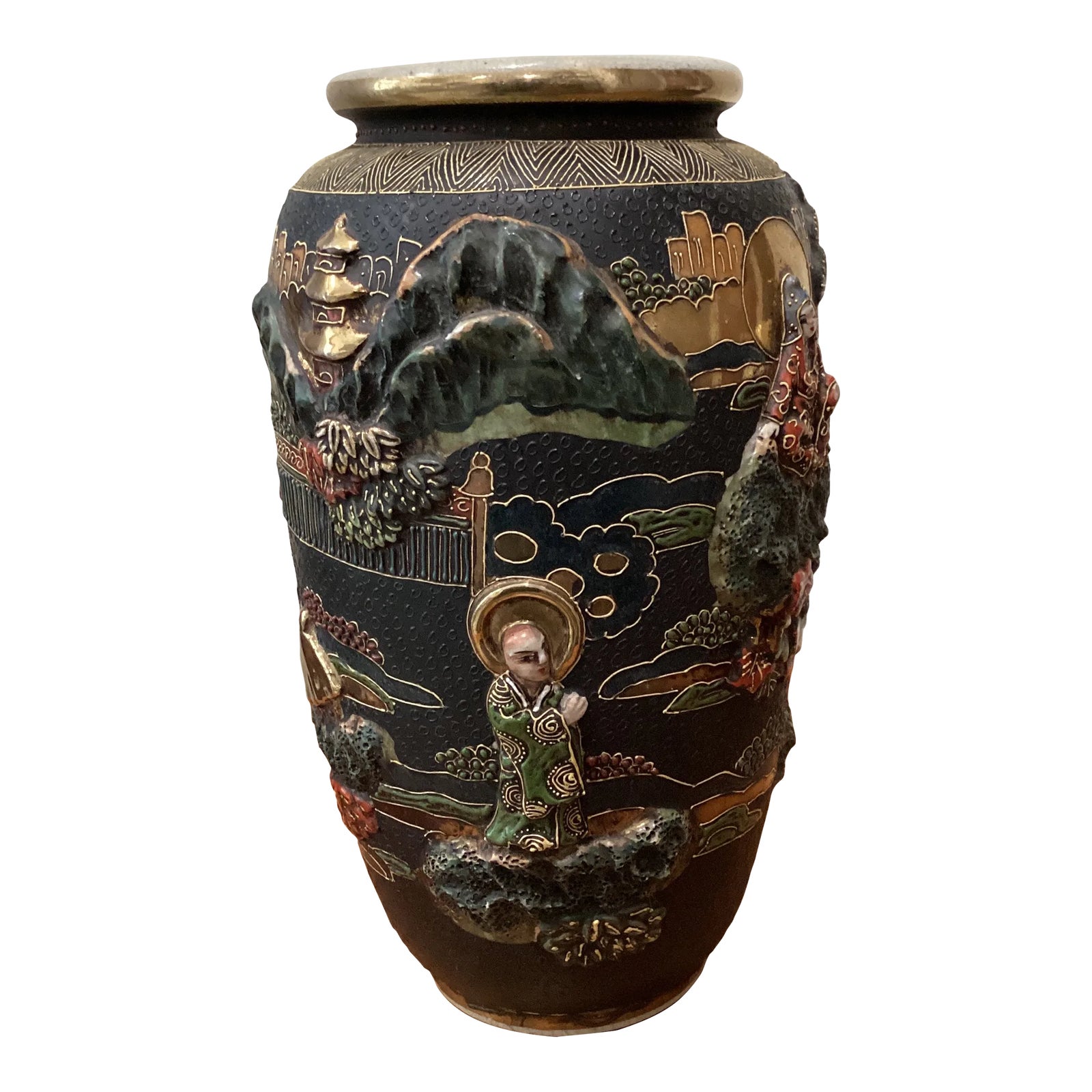 Antique Japanese Satsuma Meiji Period Pottery Porcelain Vase | Chairish