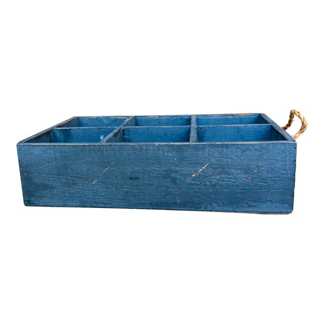 Vintage Style Painted Blue Box With Six Sections and Rope Handles ...