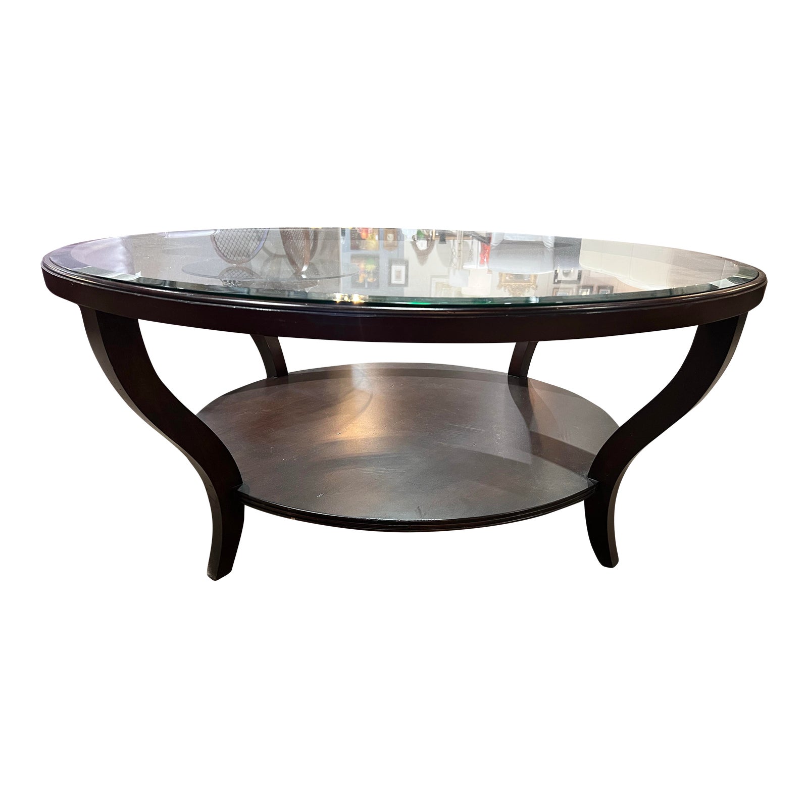 Ethan Allen Round Glass Top Coffee Table | Chairish