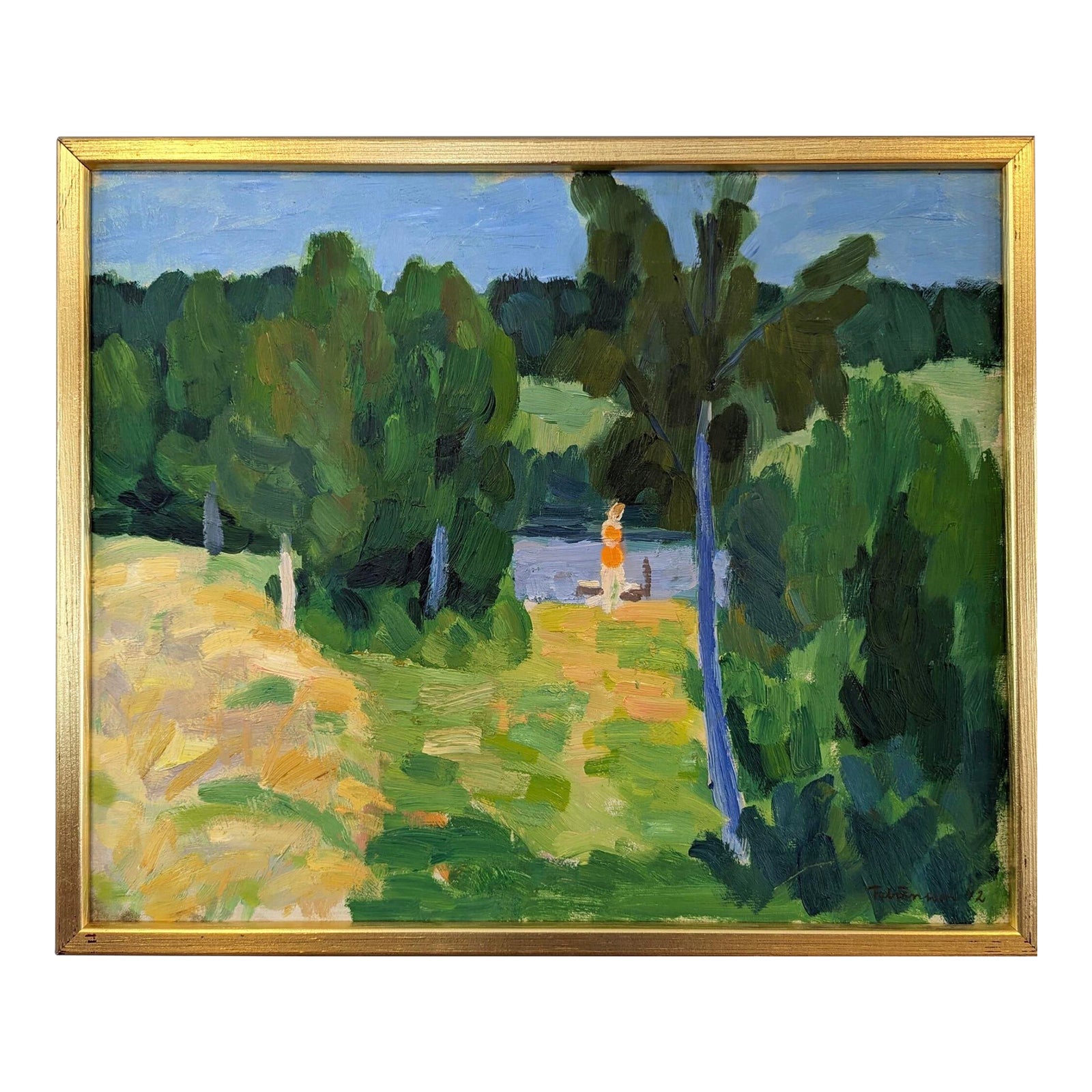 1942 Mid-Century Modern "Nature Hideout" Vintage Landscape Oil Painting ...