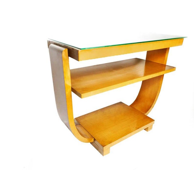 Vintage 1940s U Shaped Solid Wood Console Table | Chairish