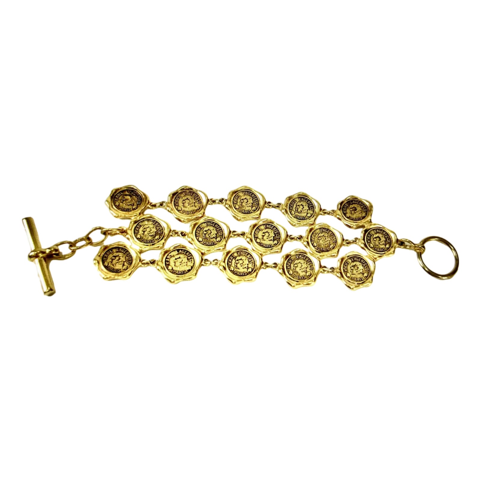 1980s Karl Lagerfeld Iconic Triple Chain Link Signature/Logo Toggle Clasp Bracelet | Chairish