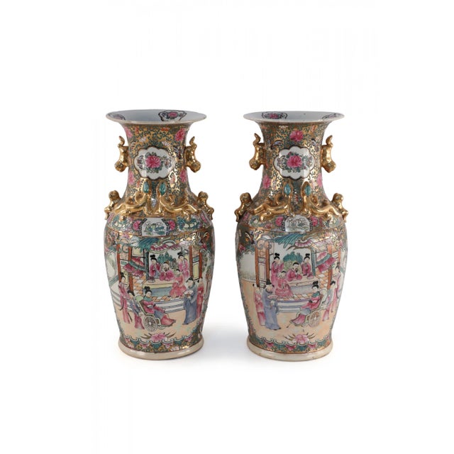 Chinese Guangcai Gilt Floral Porcelain Sleeve Vases - A Pair | Chairish