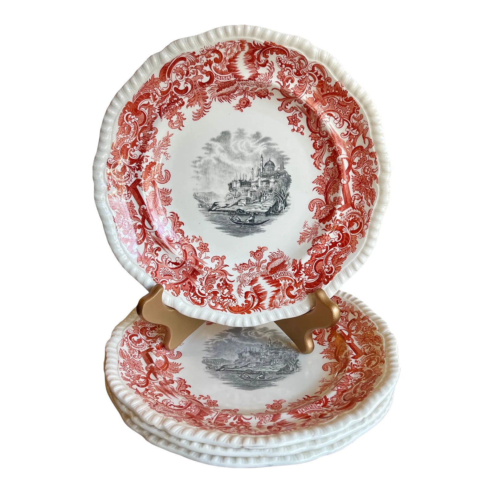 English Copeland Spode "Beverly" Cabinet Plates, Set of 4 | Chairish