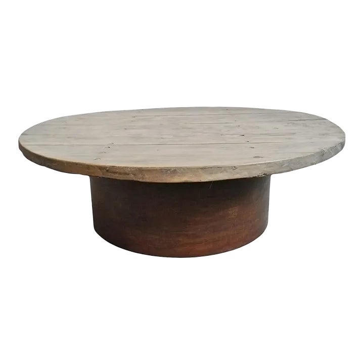 Round Elm & Iron Coffee Table | Chairish