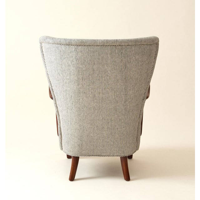 Alfred Christiansen High Back Easy Chair in Striped Linen, 1940s | Chairish