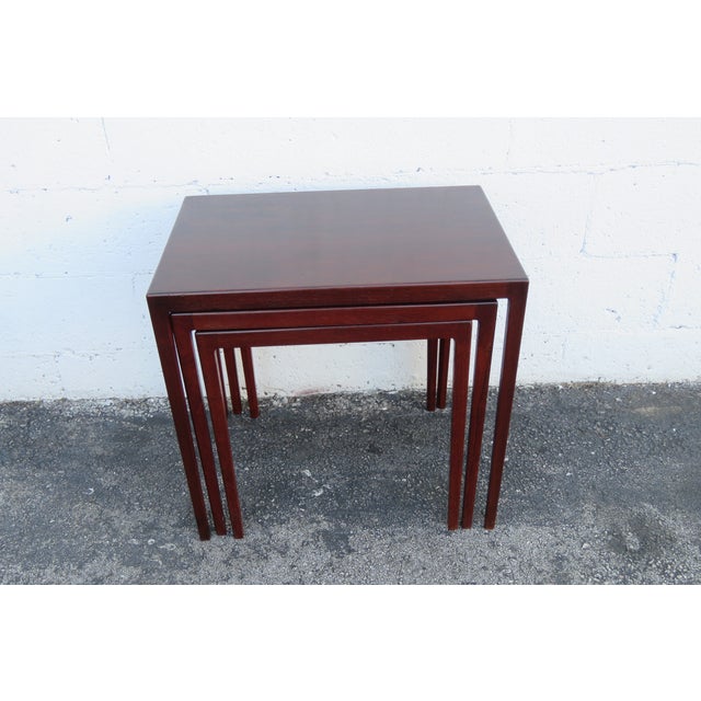 Mid Century Danish Modern Teak Wood Set of Three Nesting Tables | Chairish