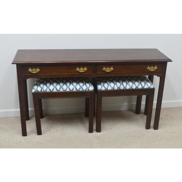Stickley Anniversary Cherry Console Table With 2 Benches | Chairish