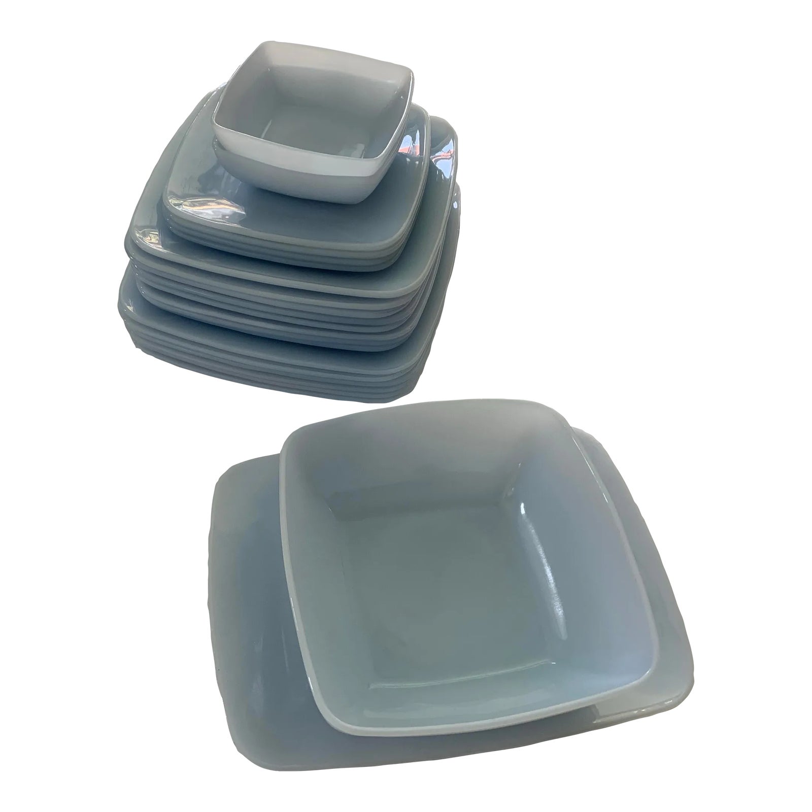 1950's Fire King Azurite Blue Glass Dishes Set- 22 Pieces | Chairish