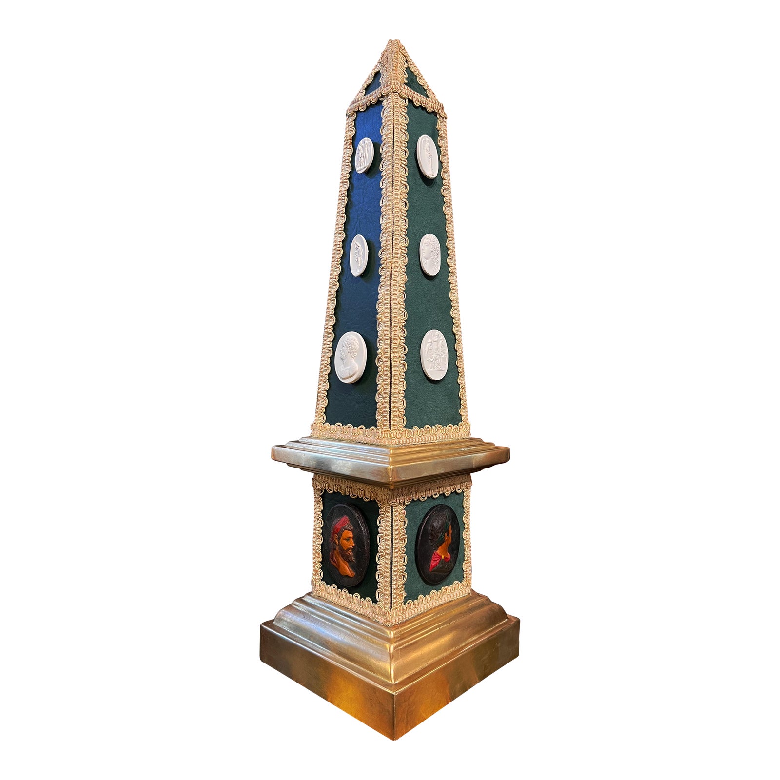 Rare Grand Tour Style Leather & Velvet Obelisk With Hand Painted ...