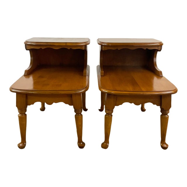 1970s Americana Arts & Crafts Farmhouse Maple Step Down Side Tables - a ...