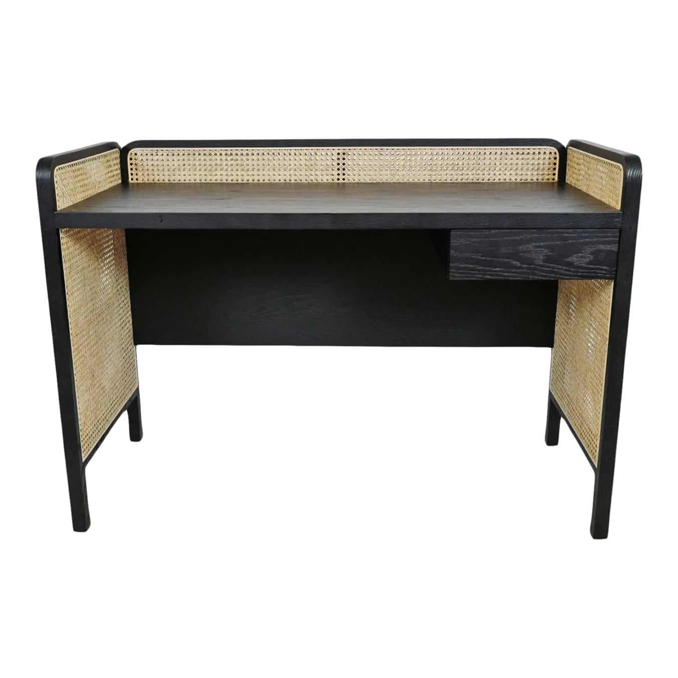 Modern Black & Cane Desk | Chairish