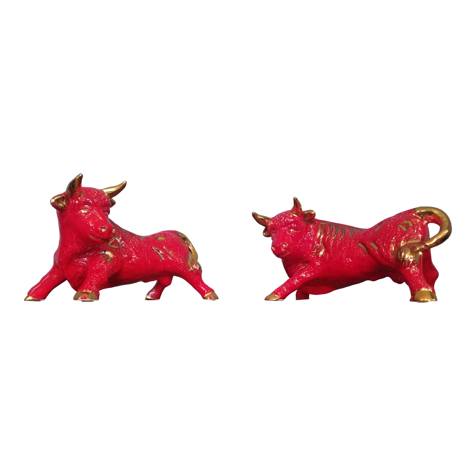 Mid-Century Maurice of California Red & Gold Ceramic Bulls- a Pair ...