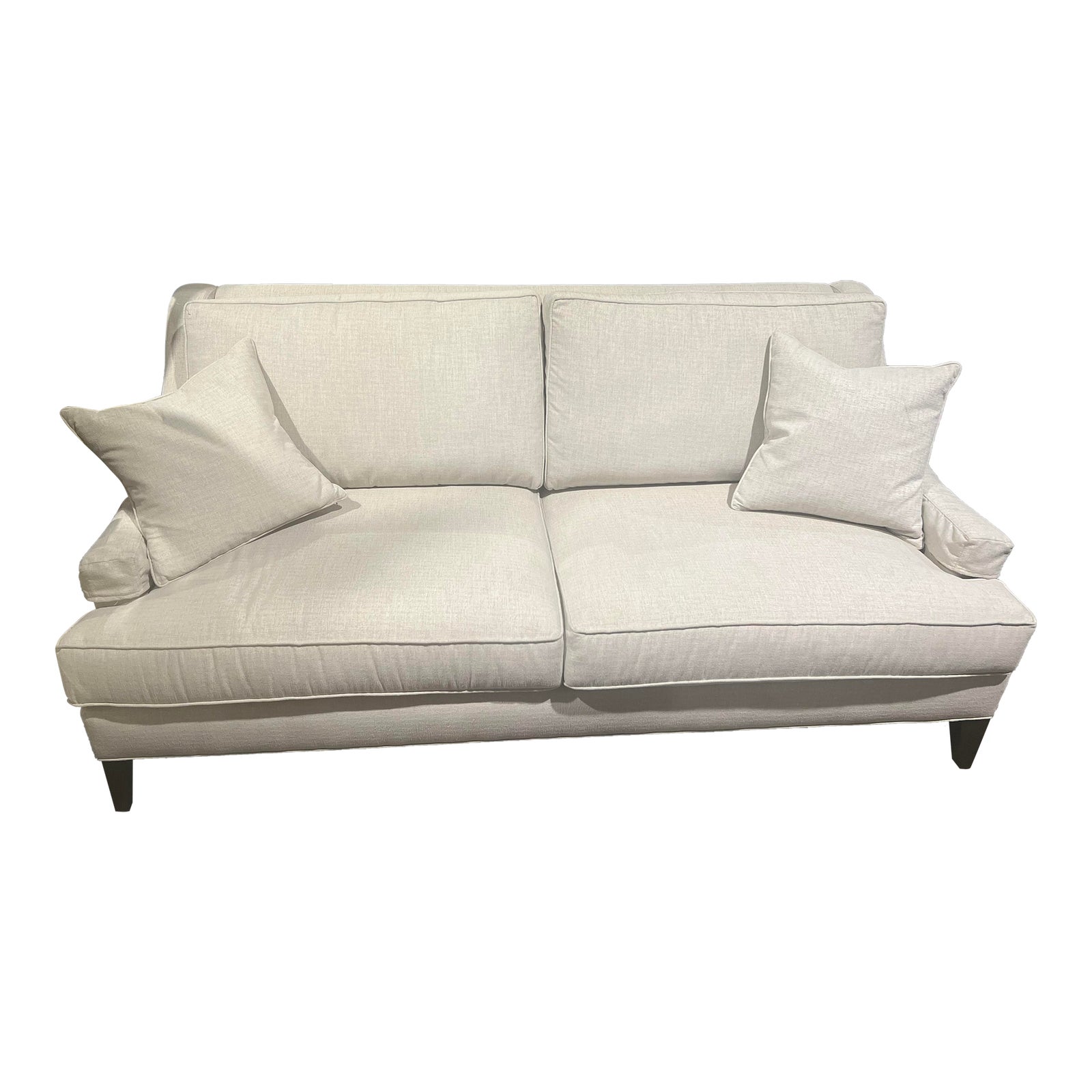 Ethan Allen Emerson Off White Fabric Sofa With Wood Base | Chairish