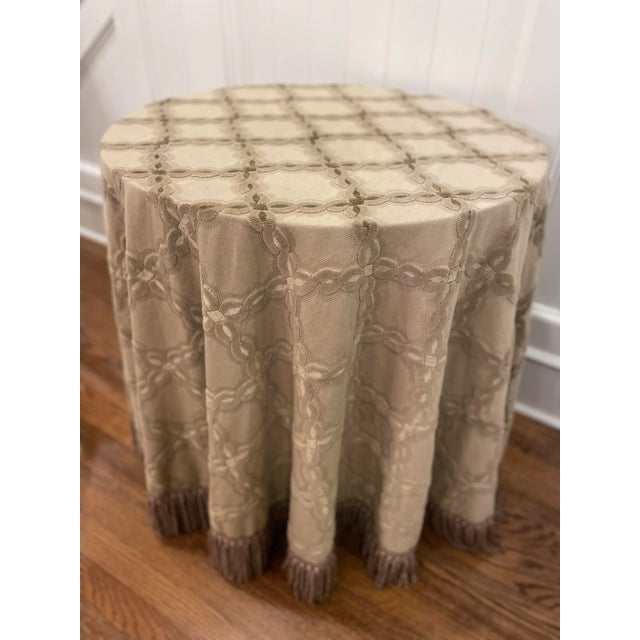 Vintage Custom Designer Table Skirt With Bullion Fringe - Taupe Round ...