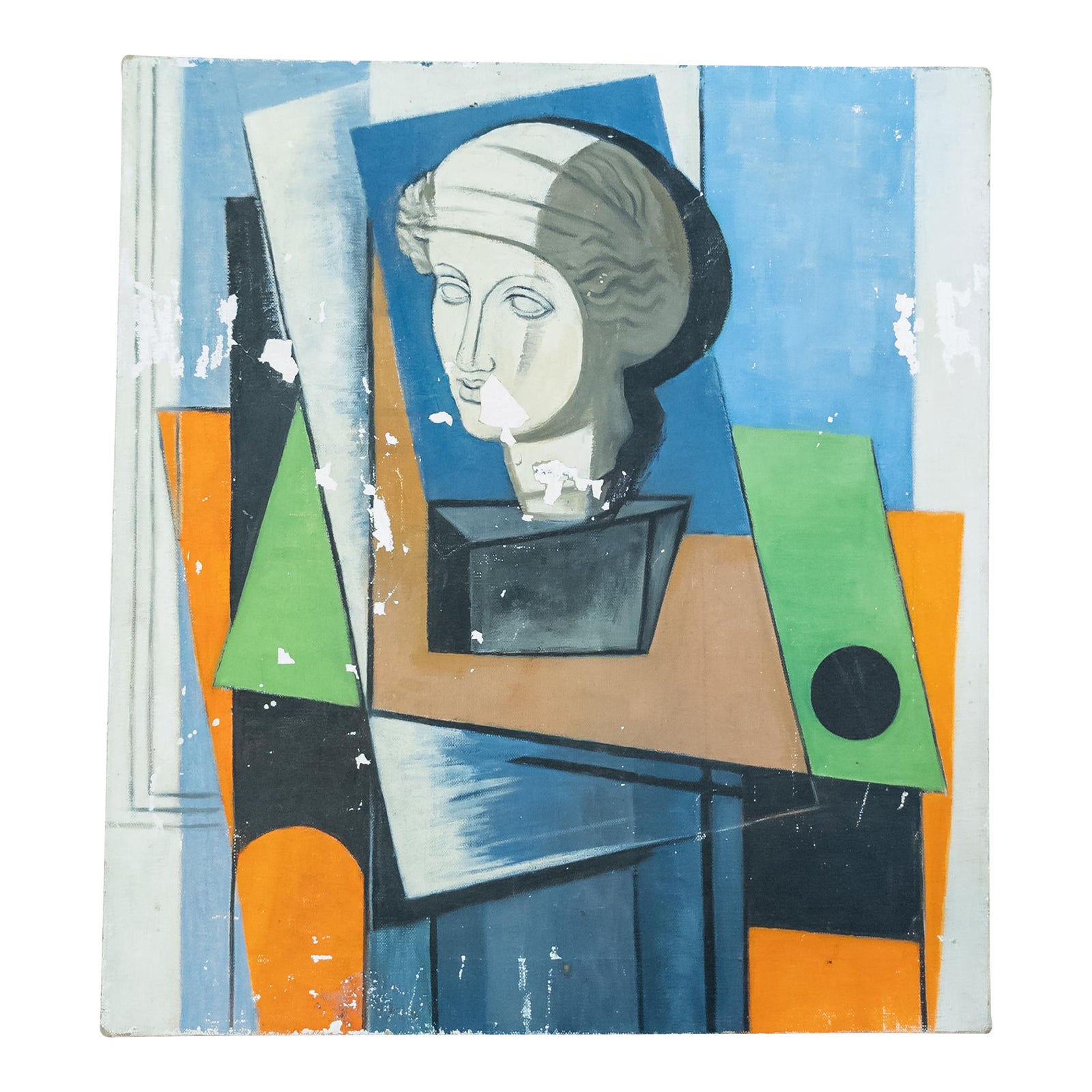 Mid-Century Modern Geometric Abstract Painting With Neoclassical Head ...