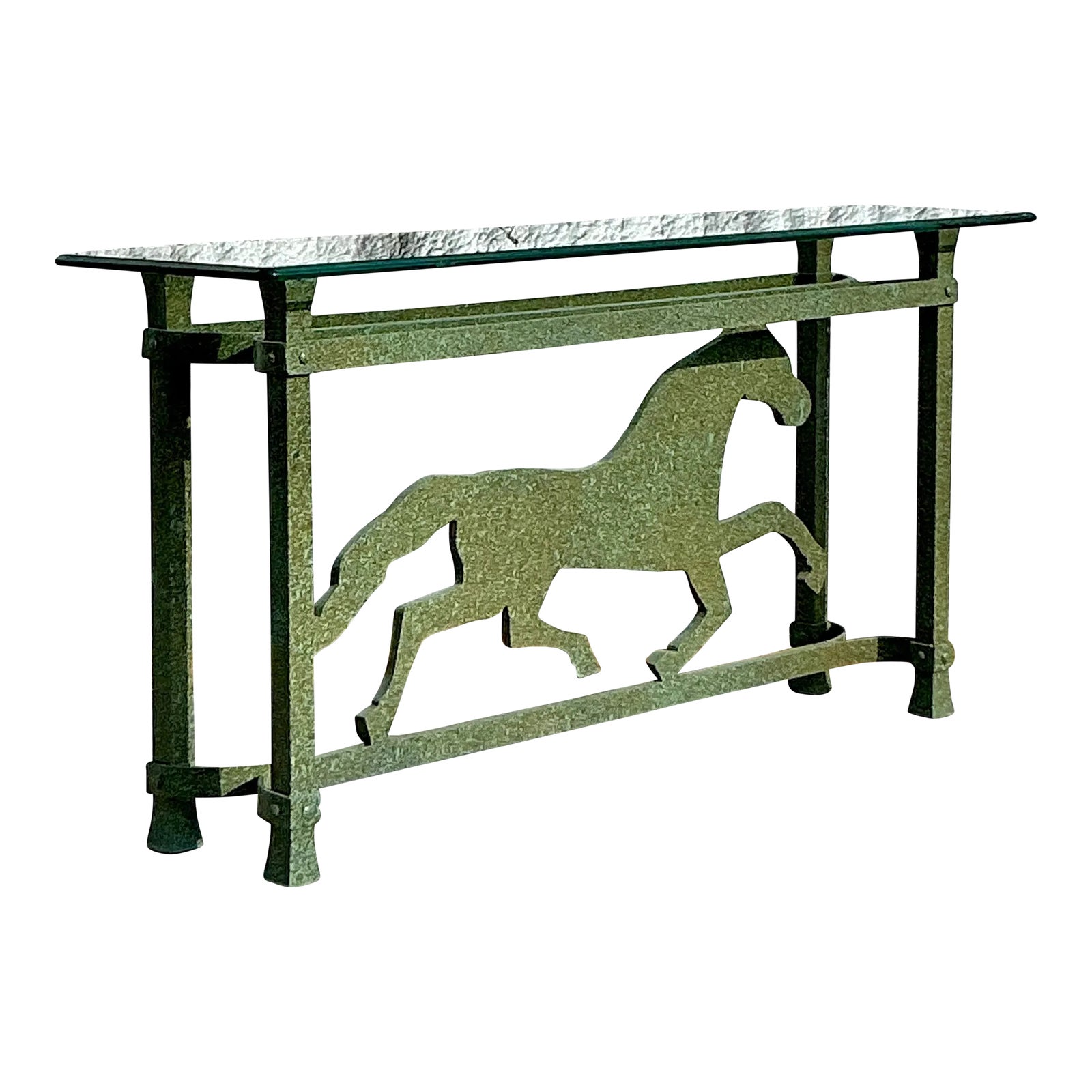 Vintage Boho Painted Running Horse Console Table | Chairish