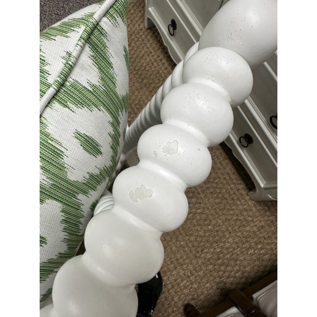 White Bobbin Chair With Green & White Kravet Upholstery | Chairish