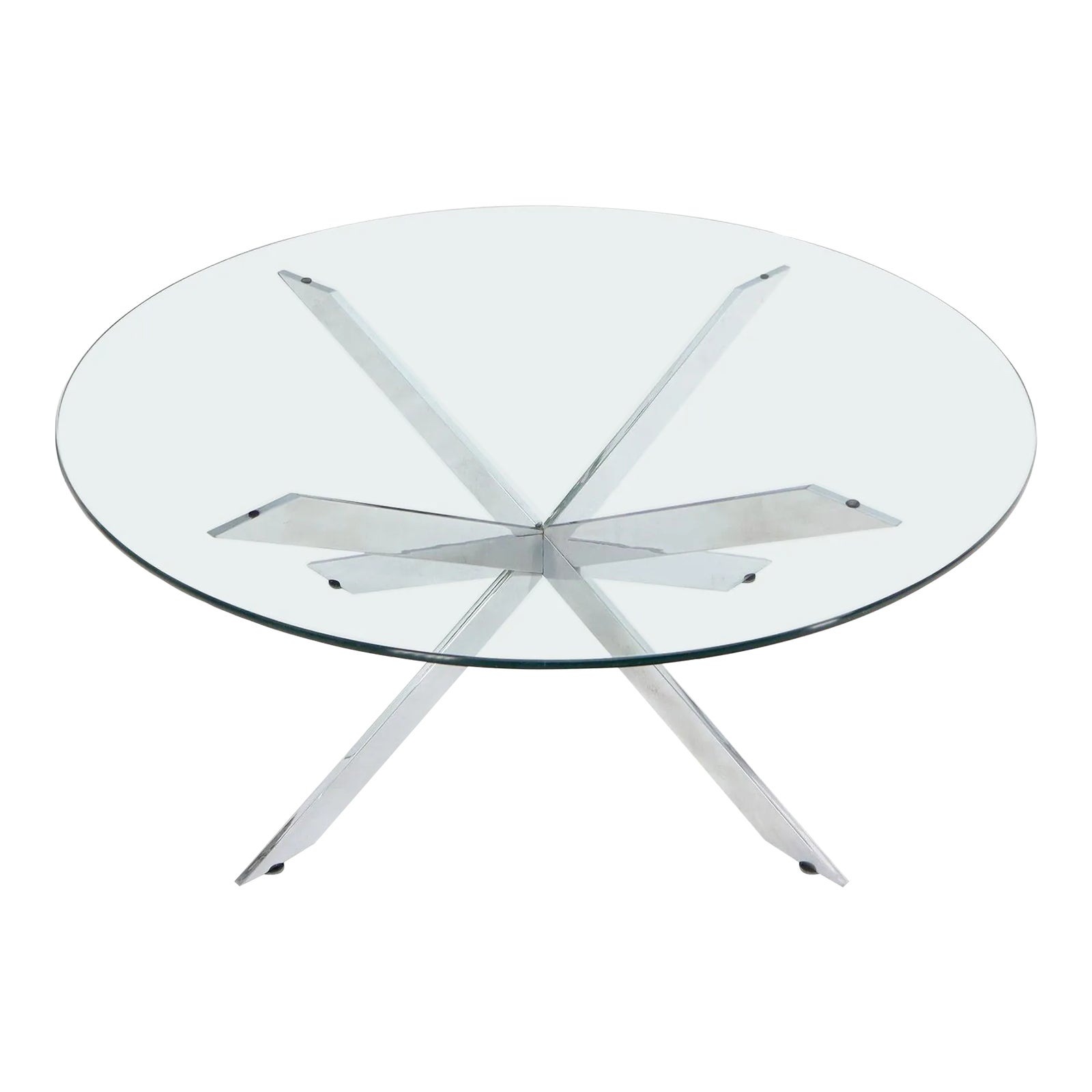 Heavy Chrome Jacks Style Spikes Base Round Glass Top Coffee Table ...