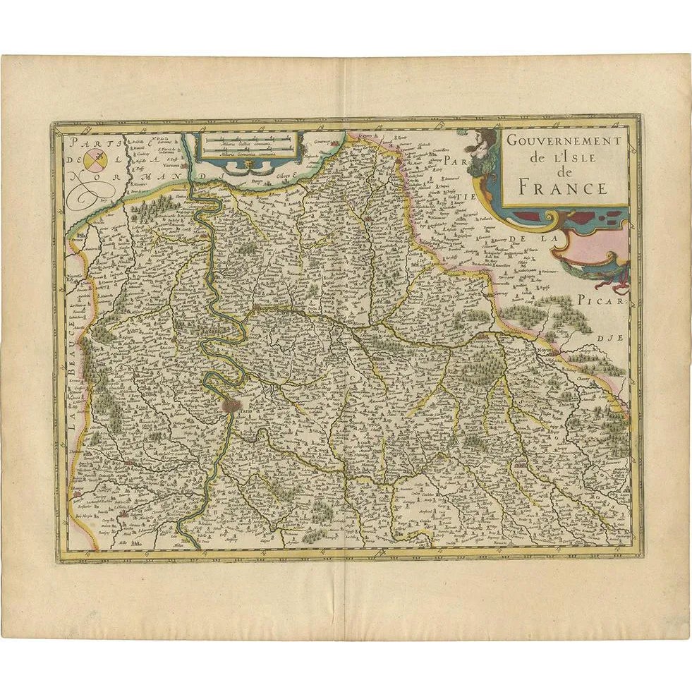 Antique Map of the Region of Île-De-France by Hondius, 1630 | Chairish