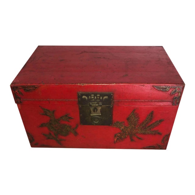 Antique Chinese Red Lacquer Box | Chairish