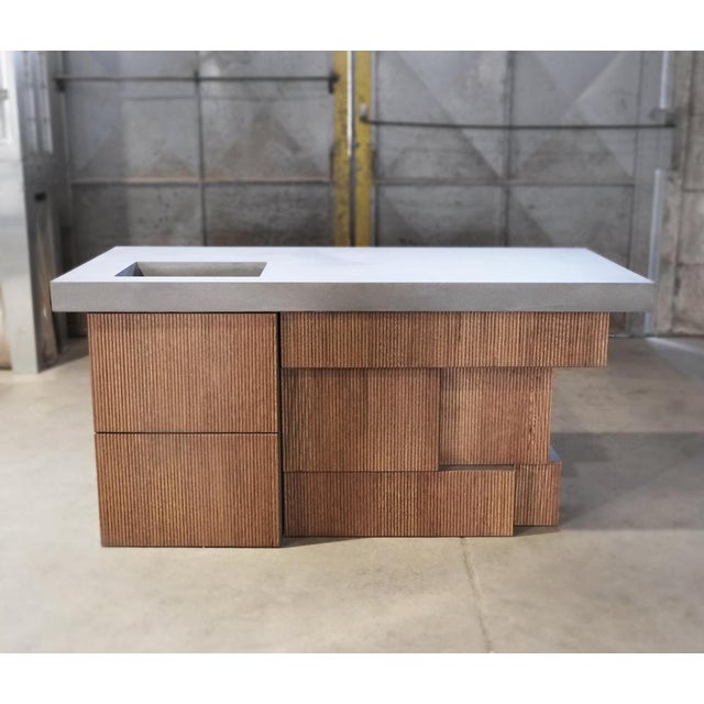 Mass Concrete and Oak Kitchen Island by Baka Studio | Chairish