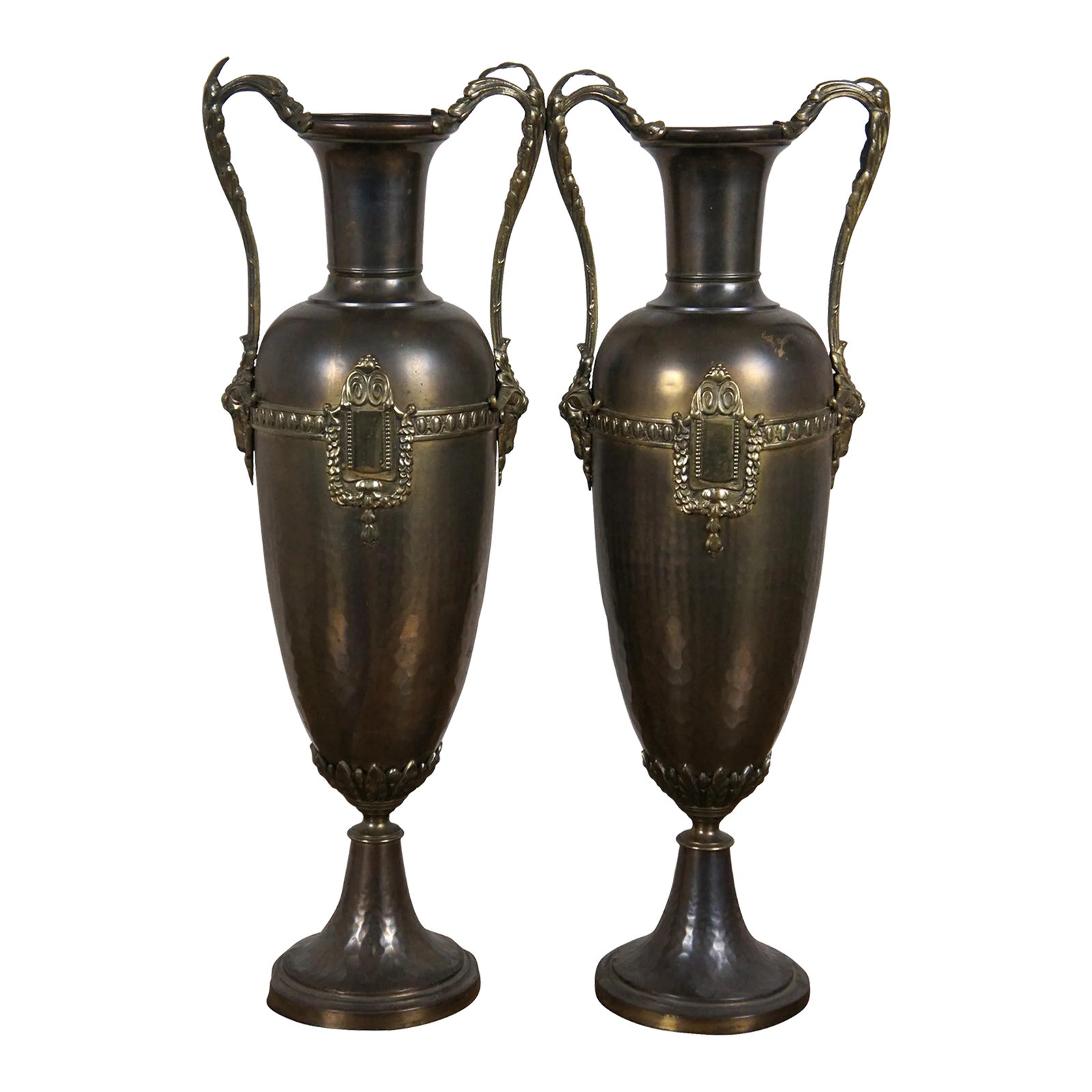 Antique French Louis XVI Hammered Brass Rams Head Mantel Vases Trophy ...