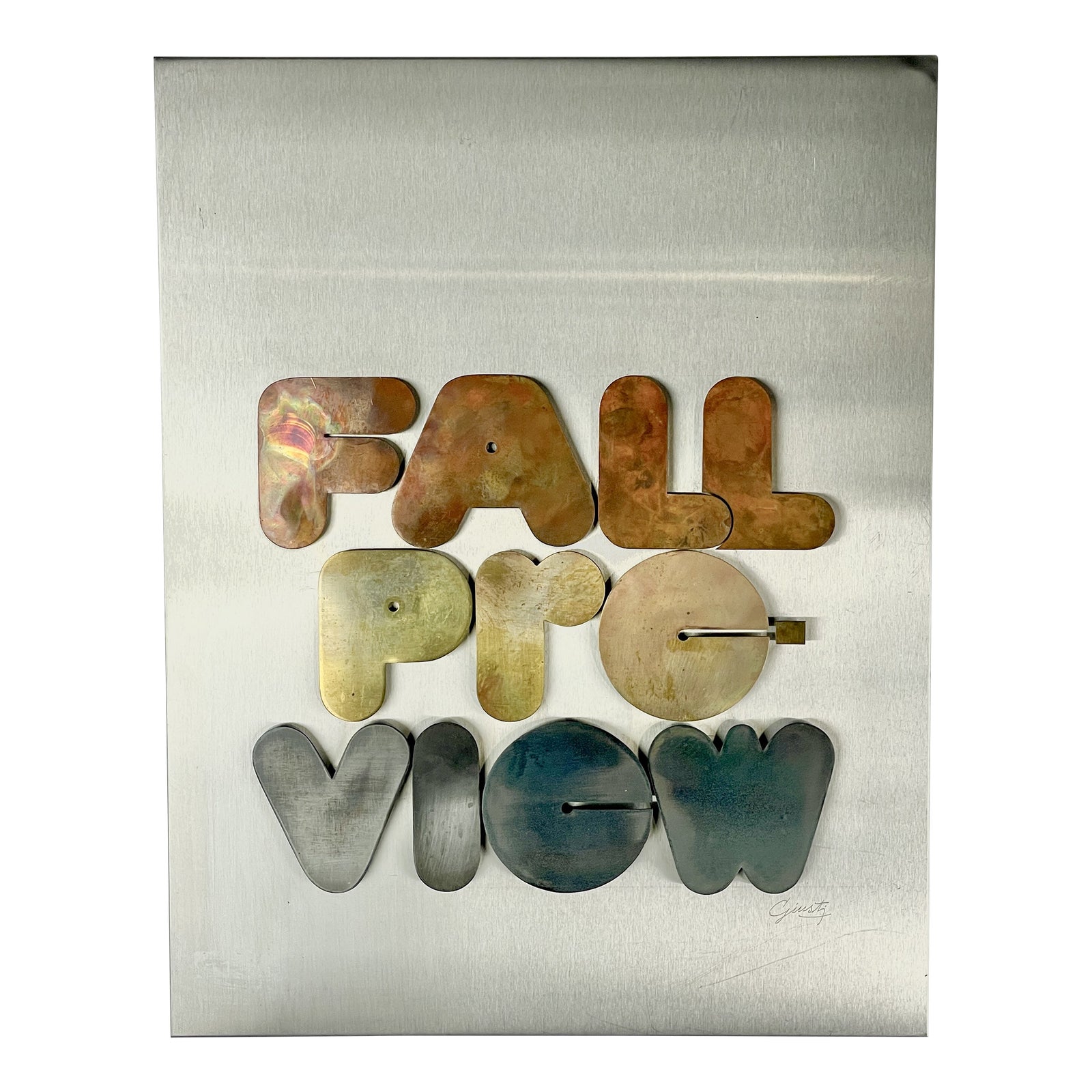 1980s George Giusti Multi-Color Metal Graphic Sign ' Fall Pre-View ...