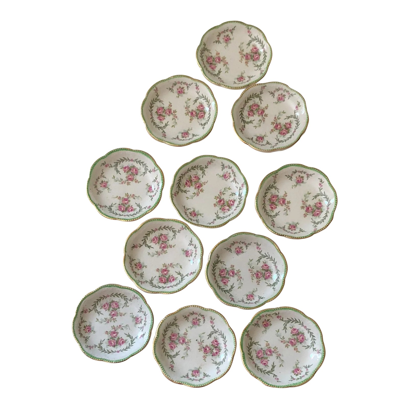 Antique English Porcelain Floral "w.h Grindley " Set of 11 Butter Pads ...