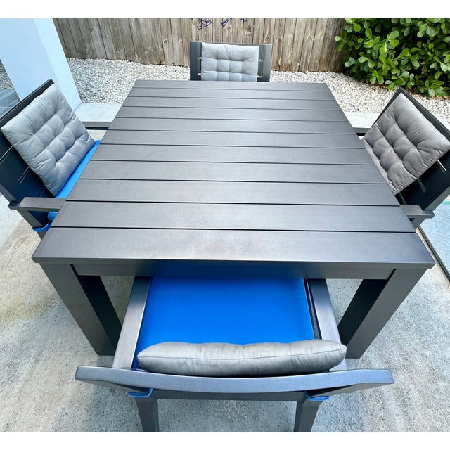 Rh Belvedere Aluminum Square Dining Table & 4 Armchairs | Chairish