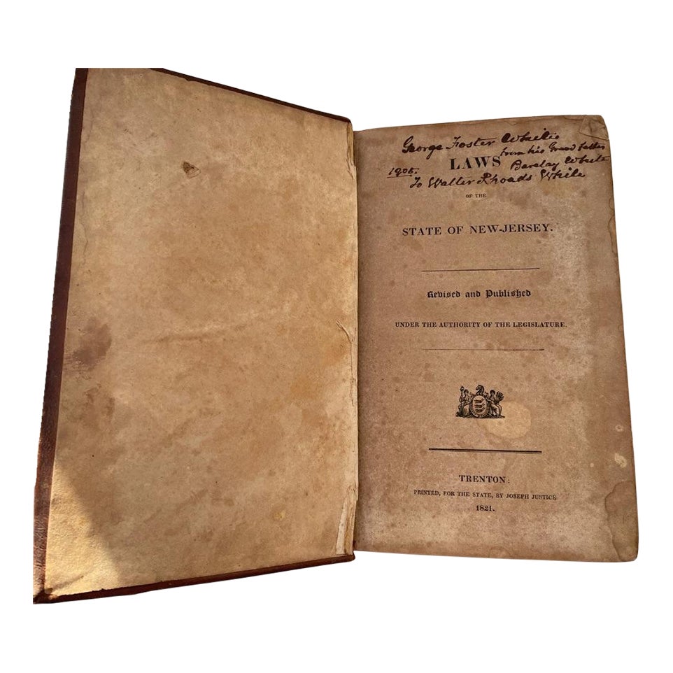 Antique New Jersey Law Book Leather Bound 1821 First Edition | Chairish