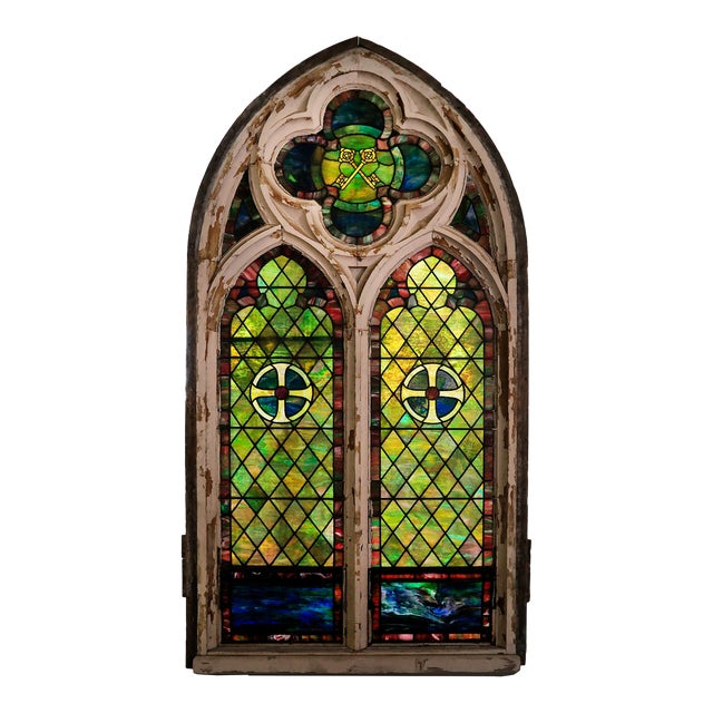 Antique Late 19th Century Gothic Revival Style Stained Glass Window ...