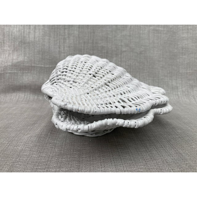 Vintage White Wicker Clam Shell Basket | Chairish