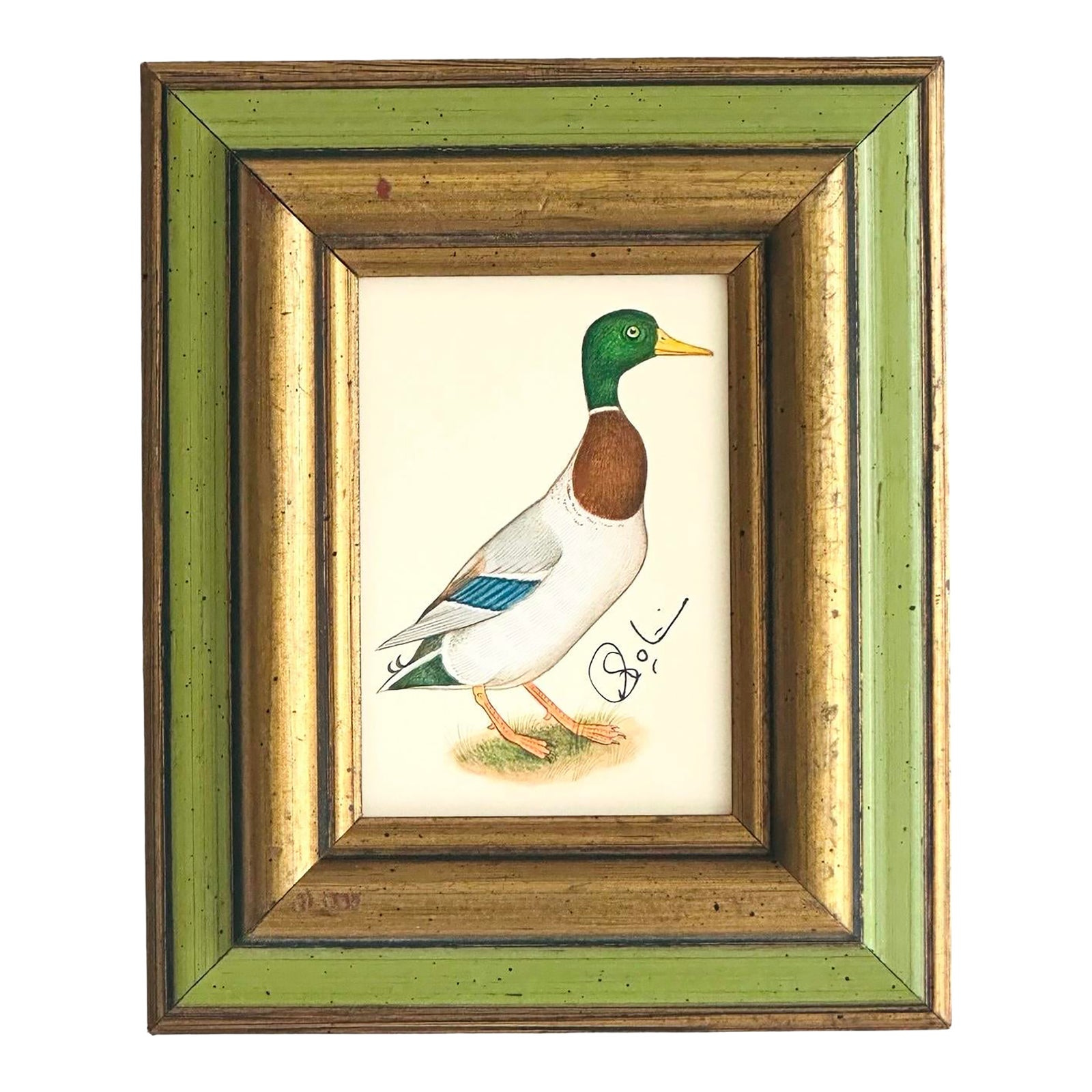Original Hand-Painted Mallard Miniature Painting in a MCM Vintage Frame ...
