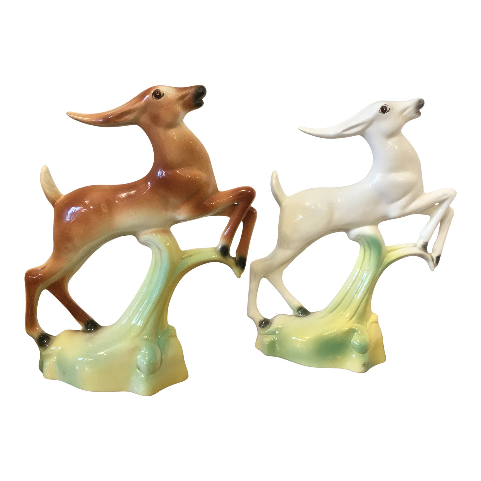 Vintage Ceramic McCullough Stewart Leaping Gazelles - a Pair | Chairish