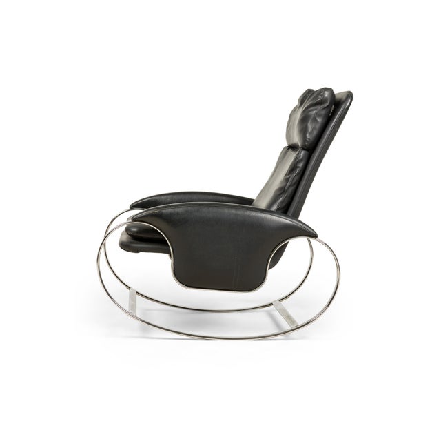 Guido Faleschini Italian Mid-Century Chrome and Black Leather Rocking ...
